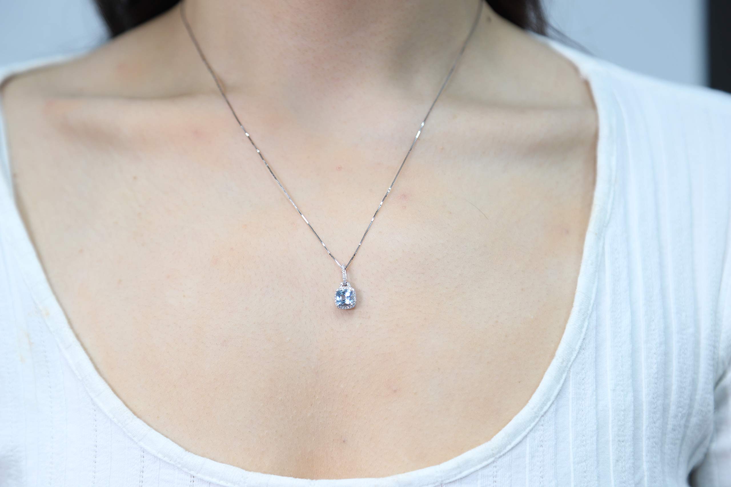 Gin & Grace 10K White Gold Natural Diamond (I1,I2) & Genuine Blue Aquamarine Pendant for Women