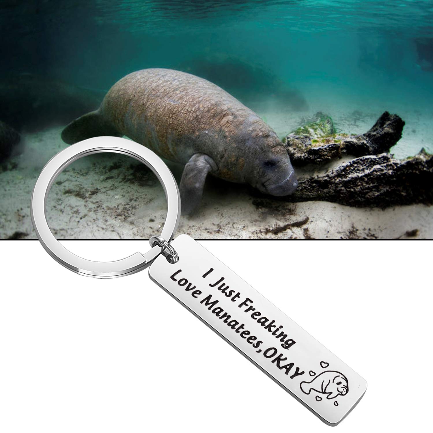 FEELMEM Manatee Keychain Manatee Lovers Gift I Just Freaking Love Manatees Okay Keychain Sea Cow Manatee Jewelry Sea Lion Gift for Women Crazy Manatee Lady Gift (I just freaking)