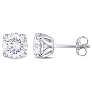 abbie+cleo round shape created white moissanite gemstone stud earrings in 10k white gold