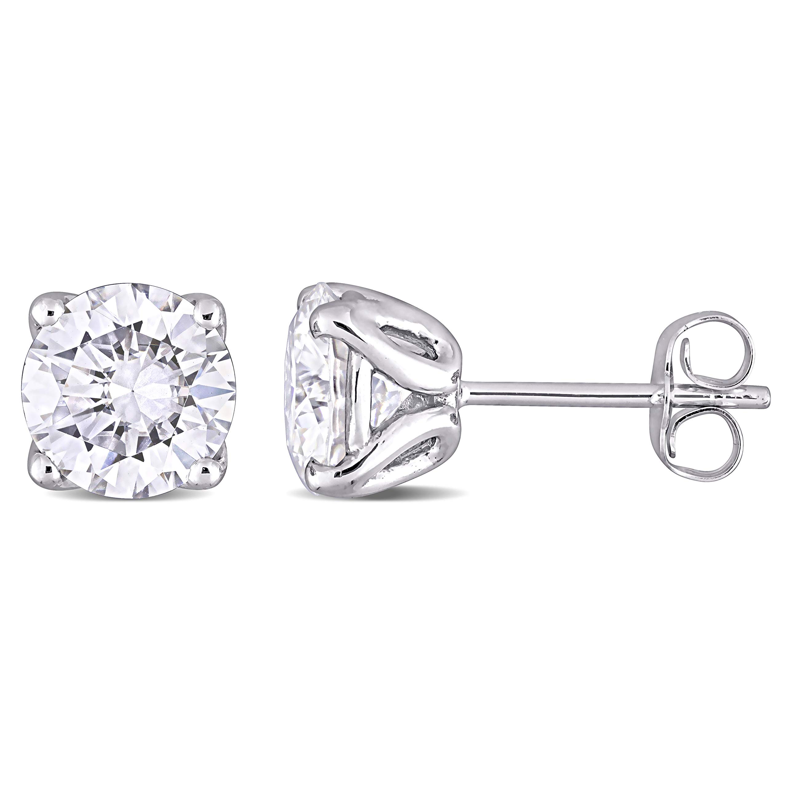 Abbie+Cleo Round Shape Created White Moissanite Gemstone Stud Earrings in 10K White Gold