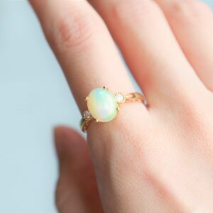 Gin & Grace 10K Yellow Gold Natural Ethiopian Opal Ring with Real Diamonds for women | Ethically, authentically & organically sourced (Oval) shaped opal hand-crafted jewelry for her