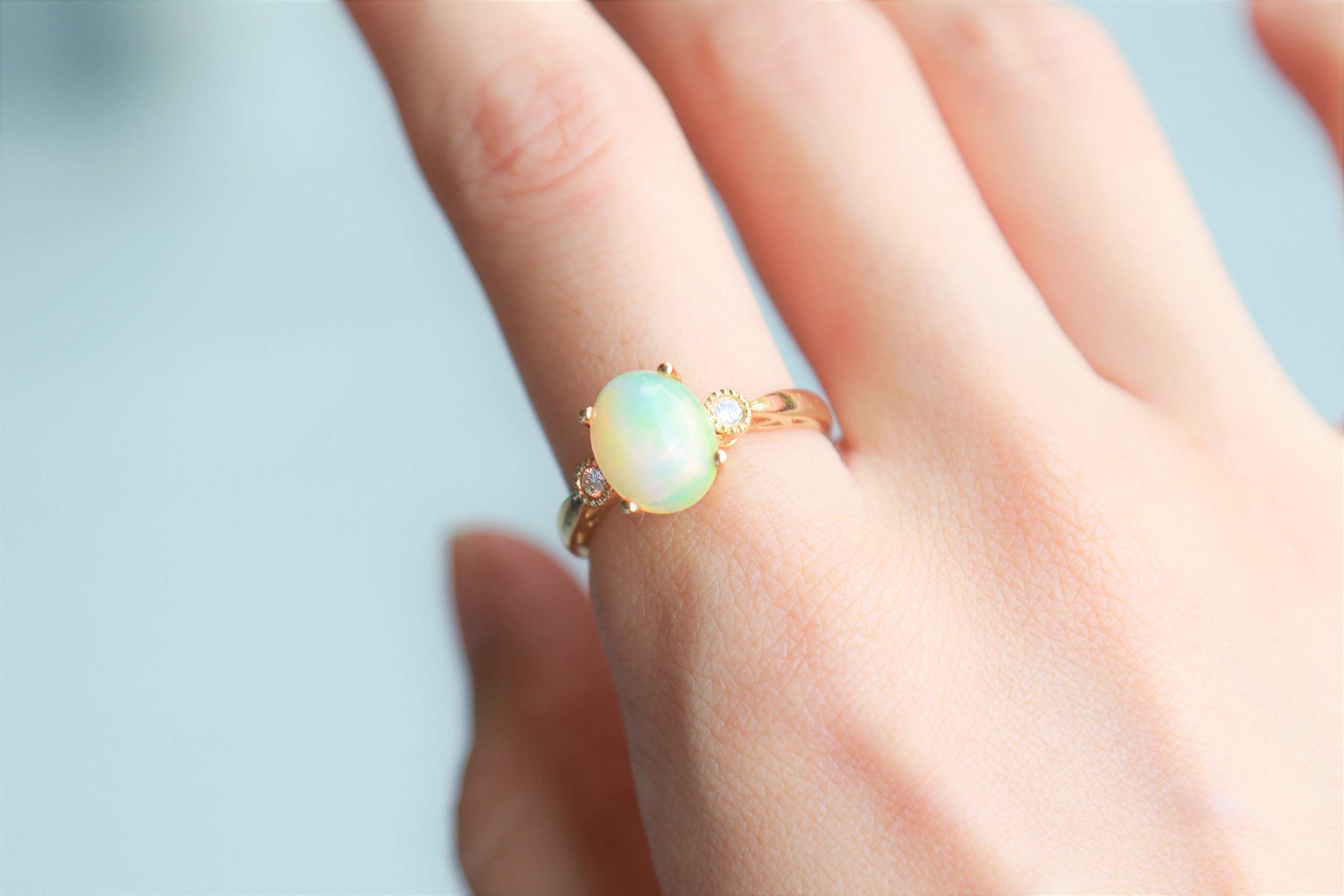 Gin & Grace 10K Yellow Gold Natural Ethiopian Opal Ring with Real Diamonds for women | Ethically, authentically & organically sourced (Oval) shaped opal hand-crafted jewelry for her