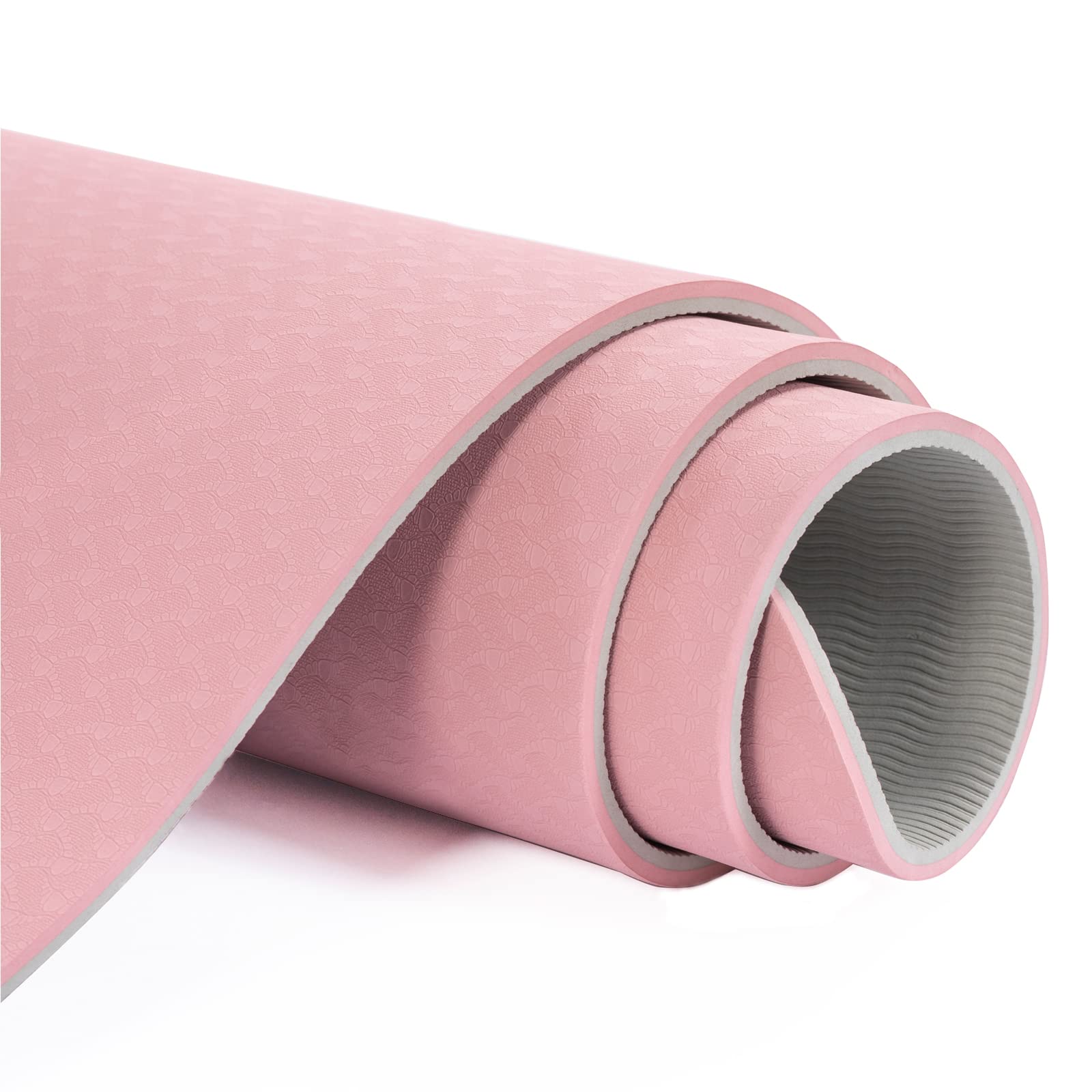 Non Slip, Pilates Fitness Mats, Eco Friendly, Anti-Tear 1/4" Thick Yoga Mats for Women, Exercise Mats for Home Workout with Carrying Sling (72"x24", Parfait Pink & Gray)