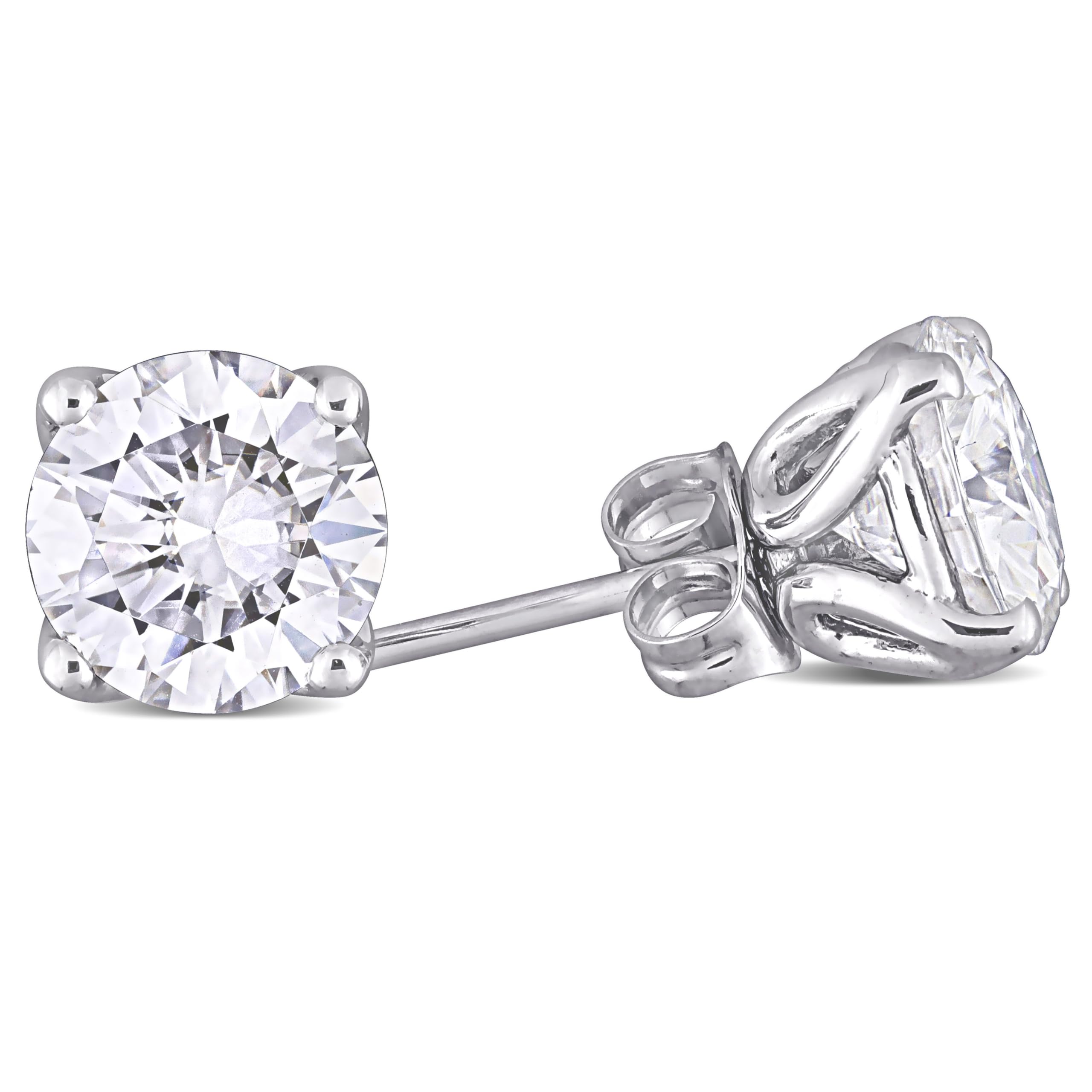 Abbie+Cleo Round Shape Created White Moissanite Gemstone Stud Earrings in 10K White Gold