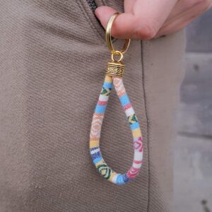 Boho Surfer Key-Chain with golden Key-Ring - Women & Men - Summer Festival Accessories - Cute Handmade Hippie Key Chain (Yellow)