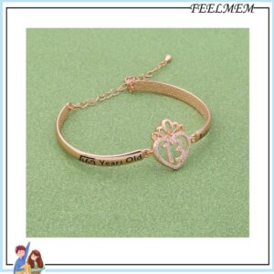 FEELMEM Birthday Gifts Bracelet 12th 13th 16th 18th 30th 40th Crown Queen Charm Bracelet Birthday Gift for Daughter Niece (13th-Rose gold)