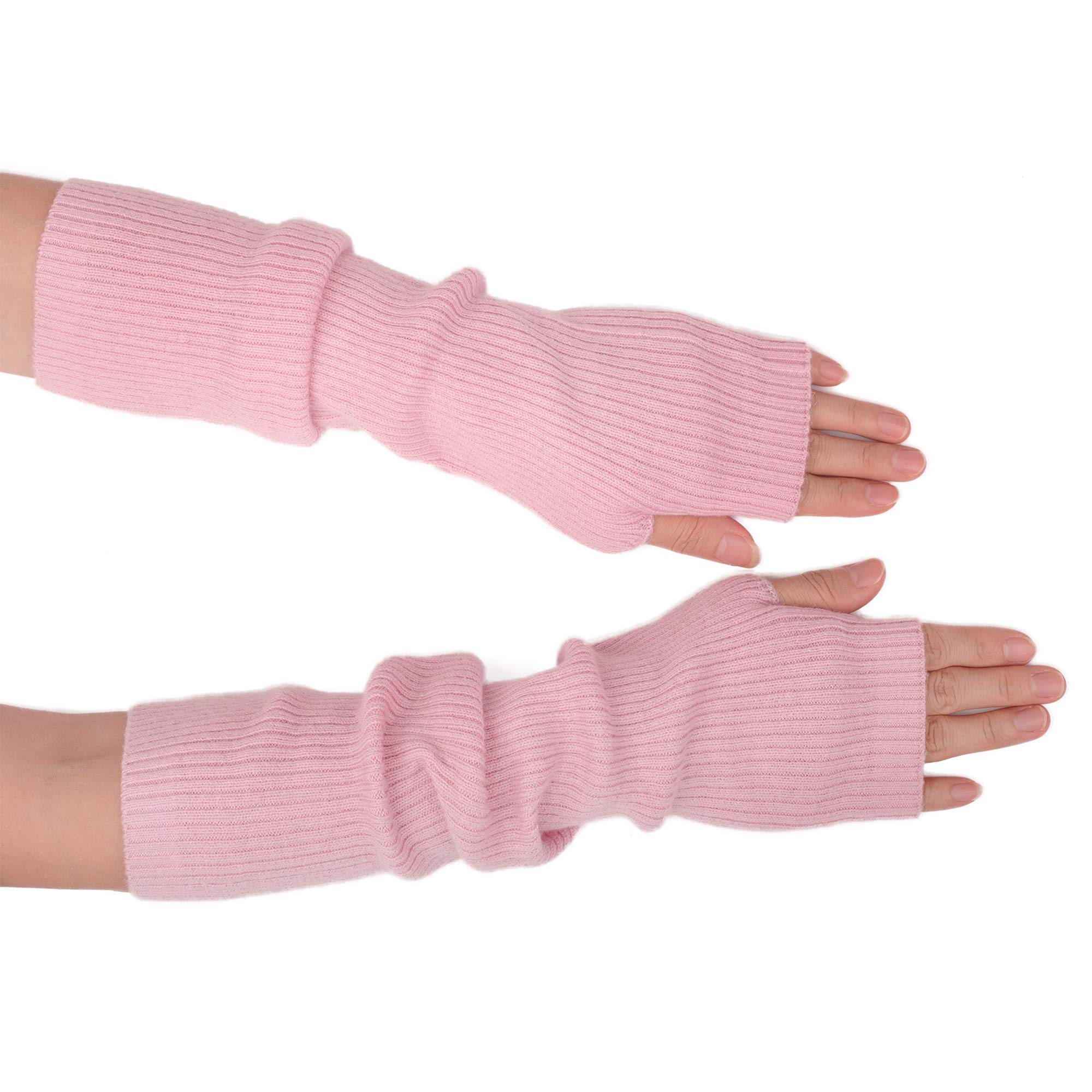 F Flammi Cashmere Blended Arm Warmer Winter Fingerless Gloves Knit Mitten Gloves Wrist Warmer with Thumb Hole for Women