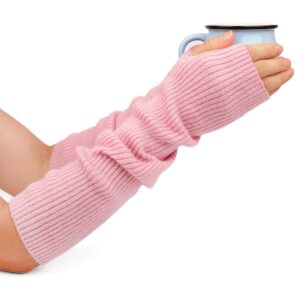 F Flammi Cashmere Blended Arm Warmer Winter Fingerless Gloves Knit Mitten Gloves Wrist Warmer with Thumb Hole for Women