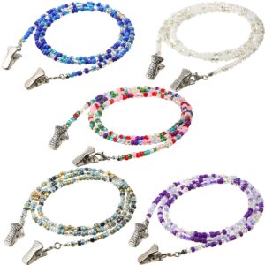 5 pieces bead eyeglass chains clip holder colorful beaded face covering lanyards handmade necklace with 5 pairs silver clips, 28 inches long