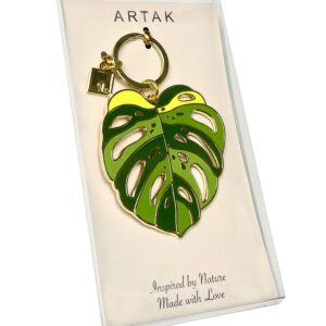 ArtAK Plant Keychains for Women Cute Keychain Key Chain Plant Lover Gifts Plant Lady (Gold Monstera)