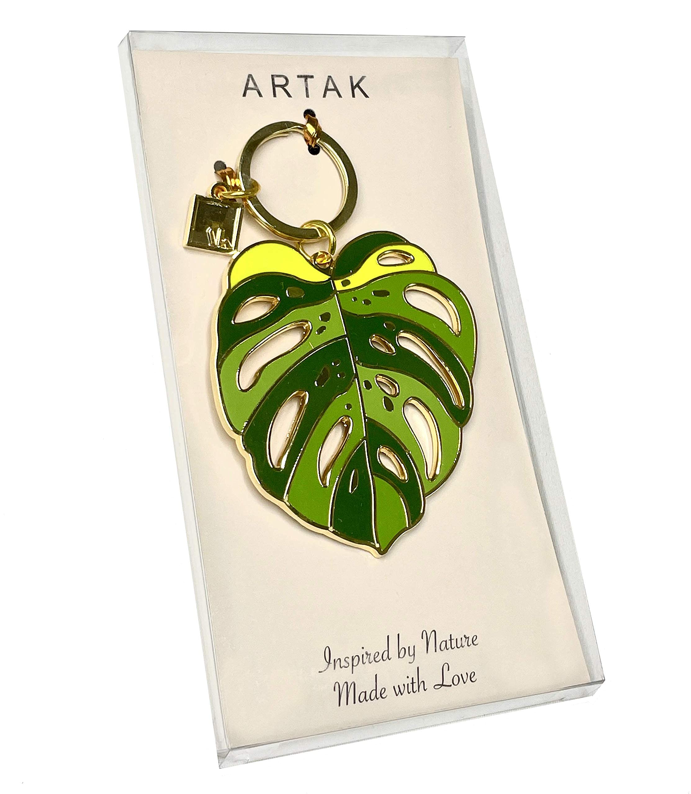 ArtAK Plant Keychains for Women Cute Keychain Key Chain Plant Lover Gifts Plant Lady (Gold Monstera)