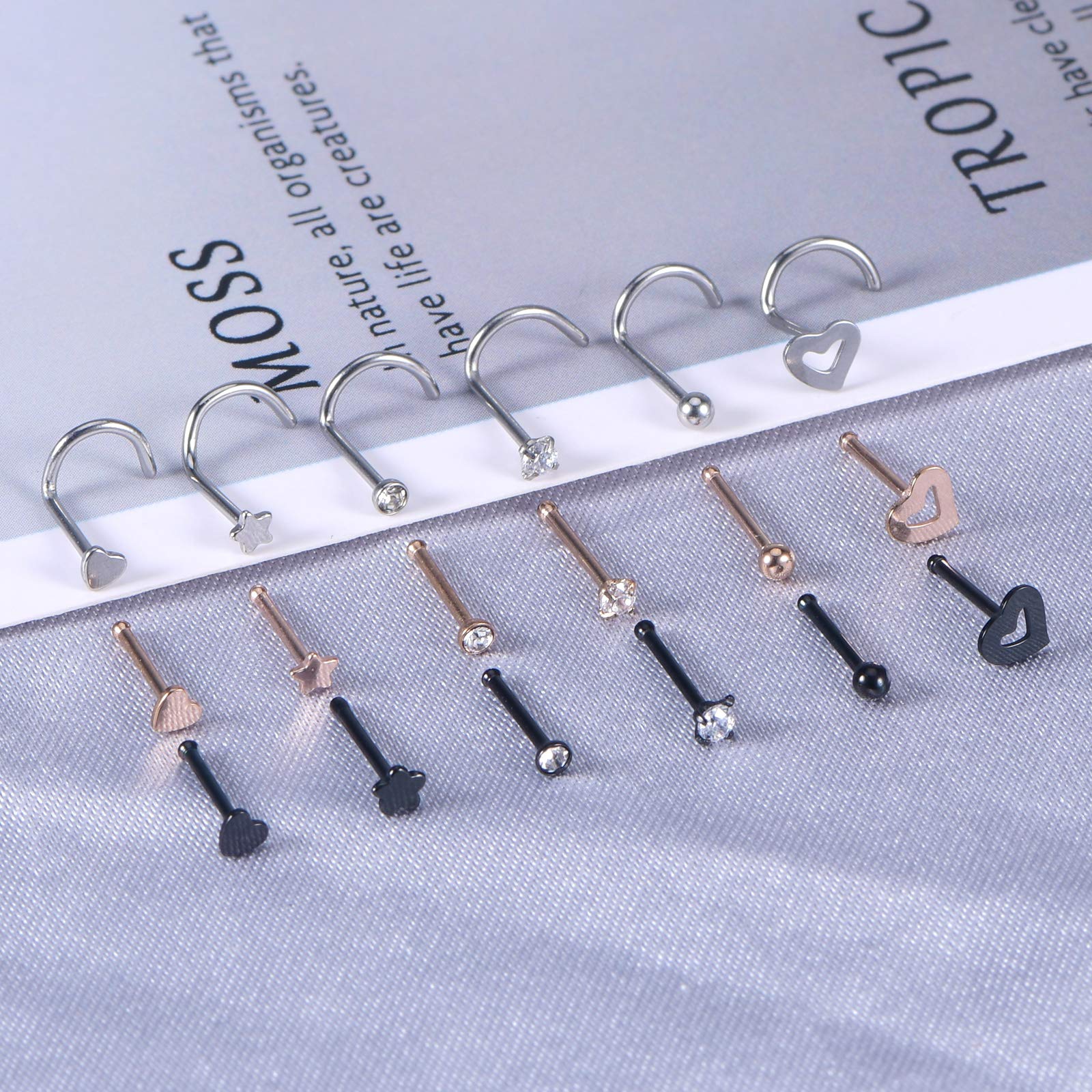 Anicina Nose Rings 20G Nose Studs Nose Rings Hoop Bone Pin Nose Rings Screw Nostril Piercing for Womens Mens CZ Nose Ring Stud