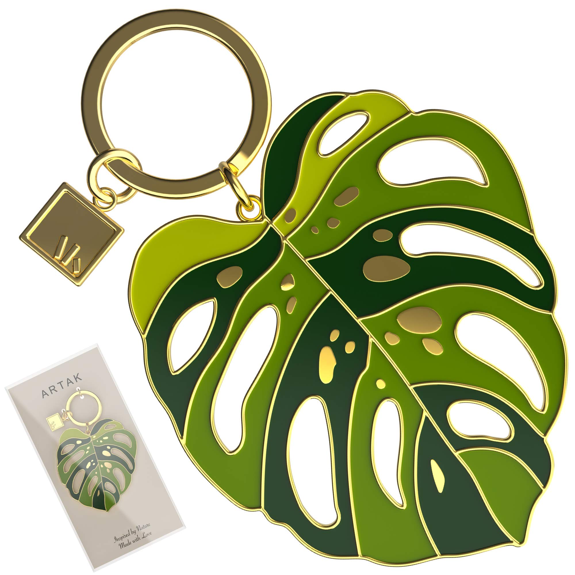 ArtAK Plant Keychains for Women Cute Keychain Key Chain Plant Lover Gifts Plant Lady (Gold Monstera)