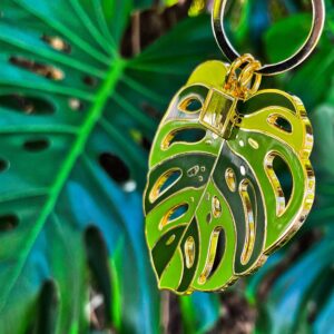 ArtAK Plant Keychains for Women Cute Keychain Key Chain Plant Lover Gifts Plant Lady (Gold Monstera)