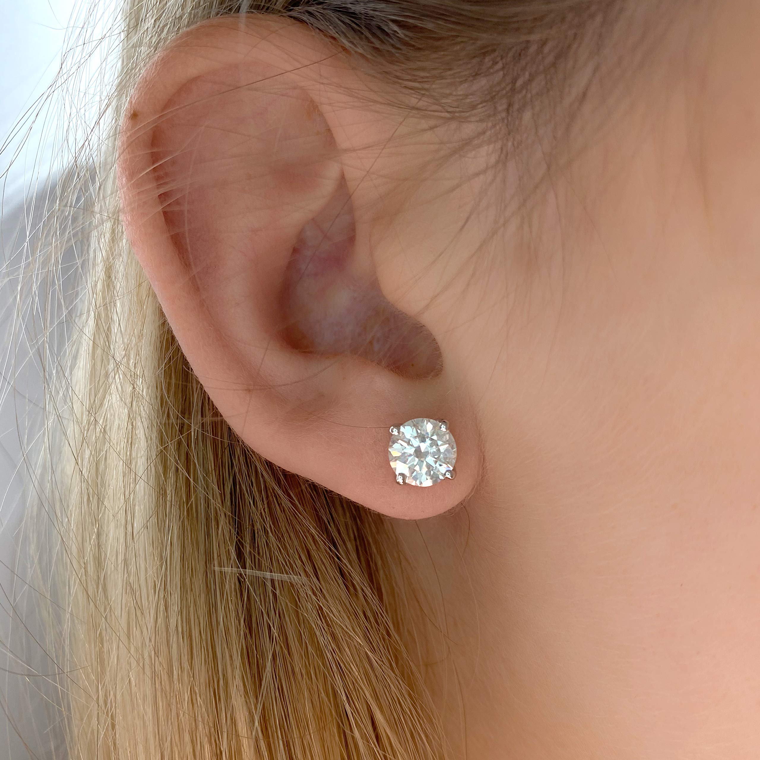 Abbie+Cleo Round Shape Created White Moissanite Gemstone Stud Earrings in 10K White Gold