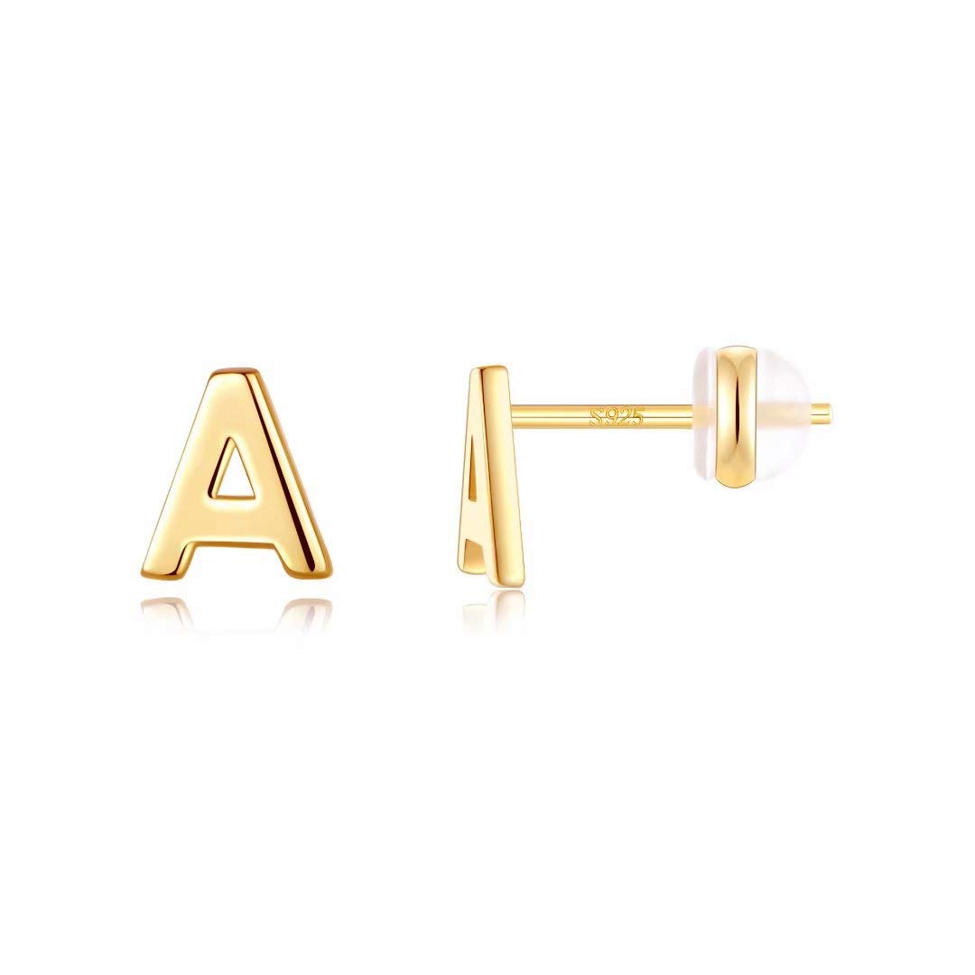 Sterling Silver Stud Earrings for Women, 925 Sterling Silver Gold Stud Earrings Small Letter A Initial Hypoallergenic Earrings for Women Jewelry Gifts, Earrings for Women