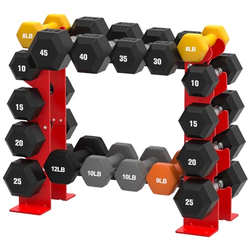 FISUP Weight Rack for Dumbbells, Dumbbell Rack Stand Only 450LBS Capacity Weight Rack for Home Gym Strength Training Dumbbell Racks Red and Black 5 Tier，Suitable for 8-30 LBS