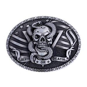 laxpicol punk gothic western cowboy skull snake belt buckle for men grey tone