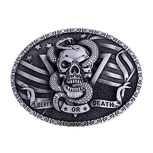 LAXPICOL Punk Gothic Western Cowboy Skull Snake Belt Buckle For Men Grey Tone