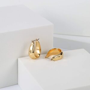 LILIE&WHITE Hammered Gold Chunky Hoop Earrings For Women Teardrop Shape Gold Thick Hoops Earrings Cute Hoop Earrings