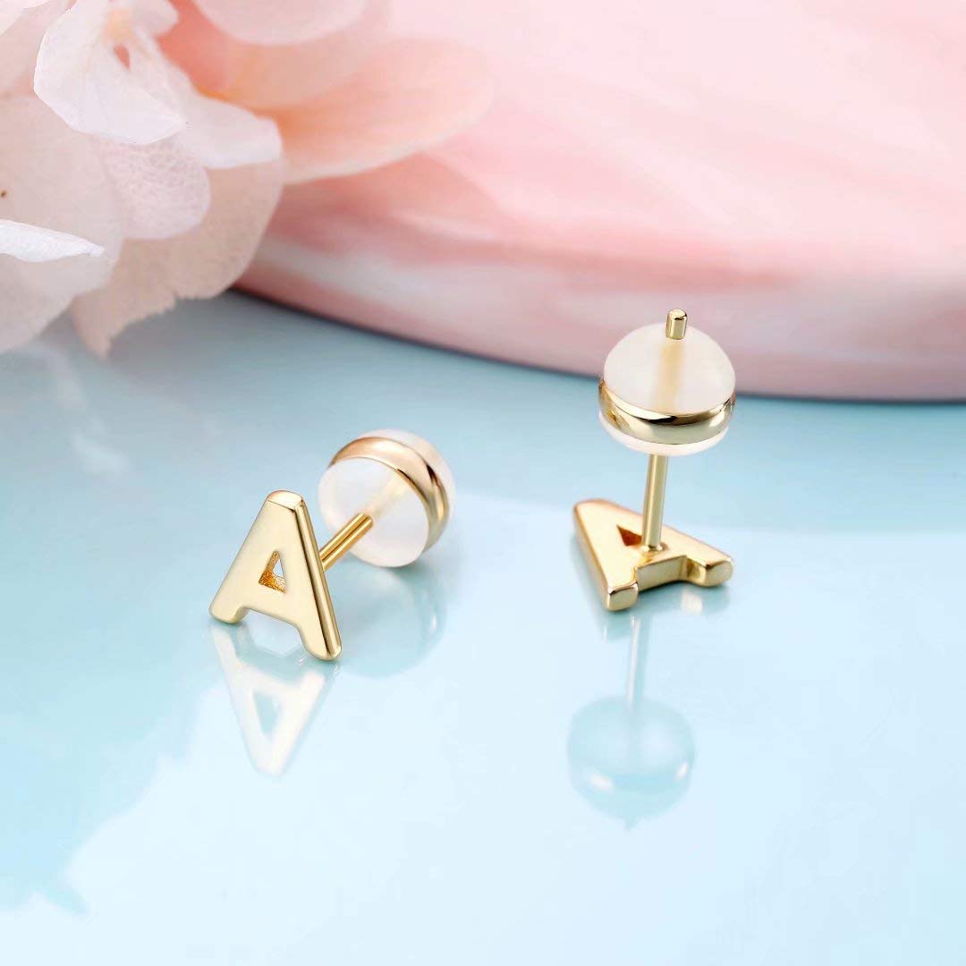 Sterling Silver Stud Earrings for Women, 925 Sterling Silver Gold Stud Earrings Small Letter A Initial Hypoallergenic Earrings for Women Jewelry Gifts, Earrings for Women