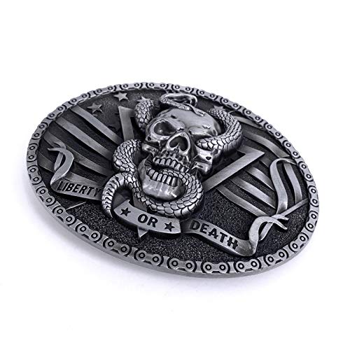 LAXPICOL Punk Gothic Western Cowboy Skull Snake Belt Buckle For Men Grey Tone