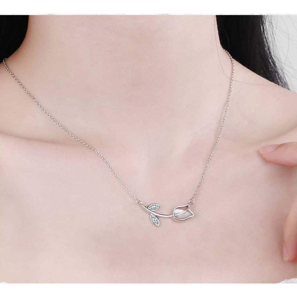 Tafeily Tulip Necklace Plated Silver Necklace Tulip Flower Necklace for Women and Girls (silver)