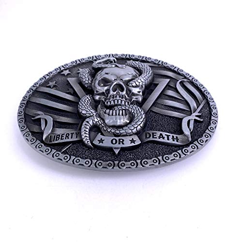 LAXPICOL Punk Gothic Western Cowboy Skull Snake Belt Buckle For Men Grey Tone