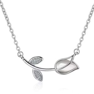 tafeily tulip necklace plated silver necklace tulip flower necklace for women and girls (silver)