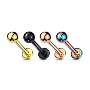 Dynamique Push In Top Ball PVD 316L Surgical Steel Threadless Labret, Monroe, Flat Back Stud (Sold Per Piece)