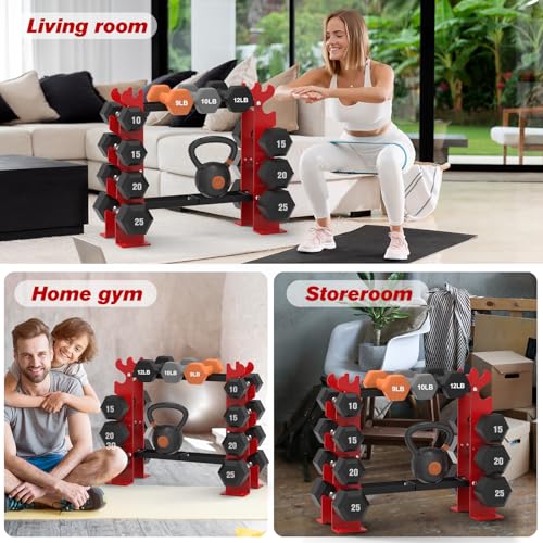 FISUP Weight Rack for Dumbbells, Dumbbell Rack Stand Only 450LBS Capacity Weight Rack for Home Gym Strength Training Dumbbell Racks Red and Black 5 Tier，Suitable for 8-30 LBS