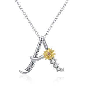 sterling silver sunflower you are my sunshine personalised initial letter a alphabet pendant necklace for women