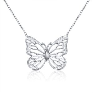 yinshan 925 sterling silver simple butterfly necklace for women hollow pendant jewelry good luck gift for her