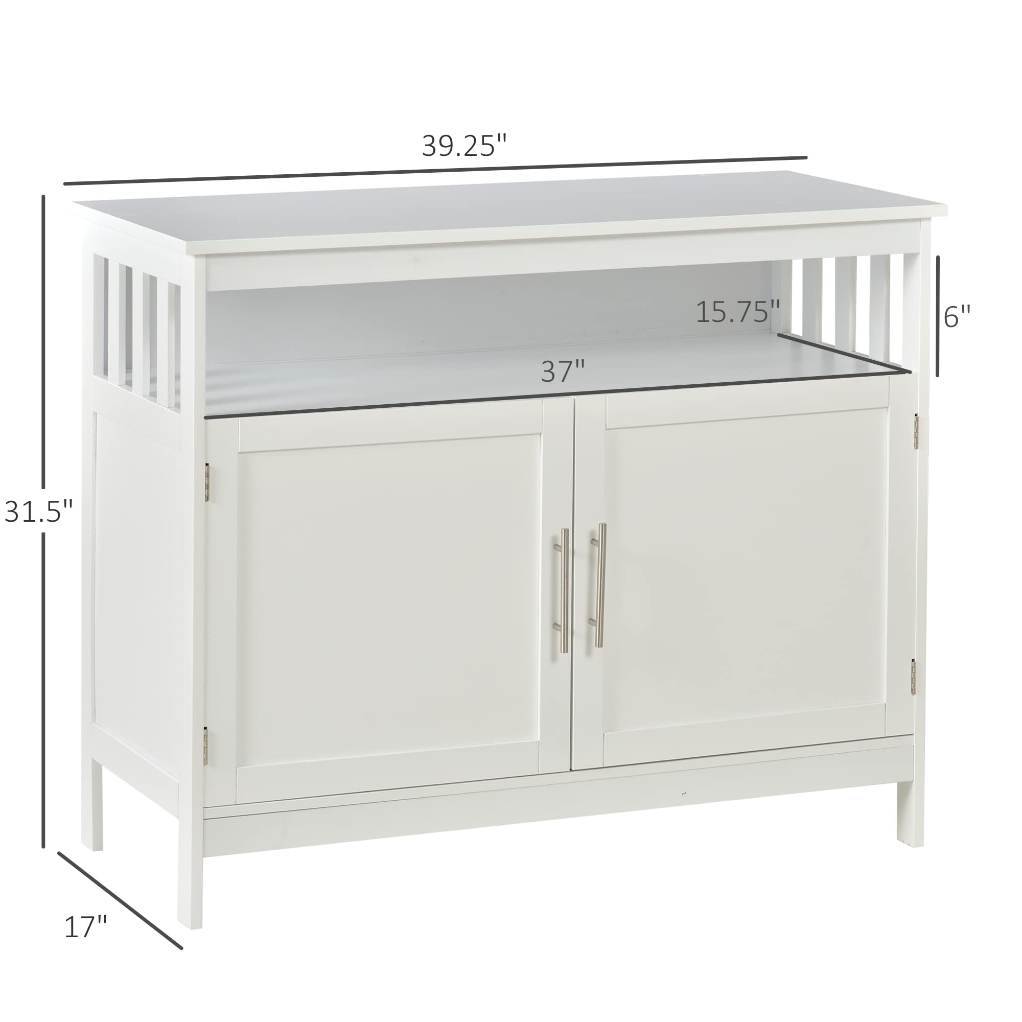 HOMCOM Sideboard Buffet Cabinet, Modern Kitchen Cabinet, Coffee Bar Cabinet with 2-Level Shelf and Open Compartment, White