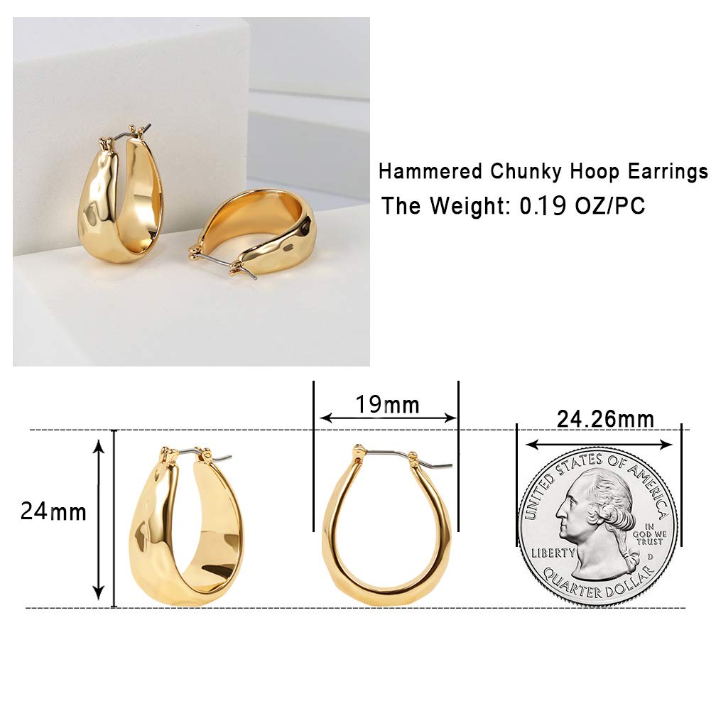 LILIE&WHITE Hammered Gold Chunky Hoop Earrings For Women Teardrop Shape Gold Thick Hoops Earrings Cute Hoop Earrings