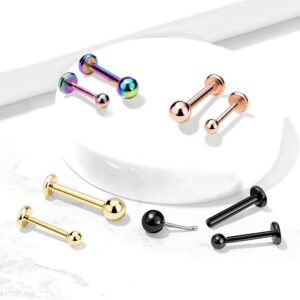 Dynamique Push In Top Ball PVD 316L Surgical Steel Threadless Labret, Monroe, Flat Back Stud (Sold Per Piece)