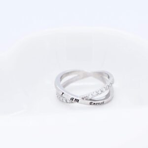 YMHOP I Am Enough Ring Sterling Silver Criss Cross CZ Ring for Women Size 5