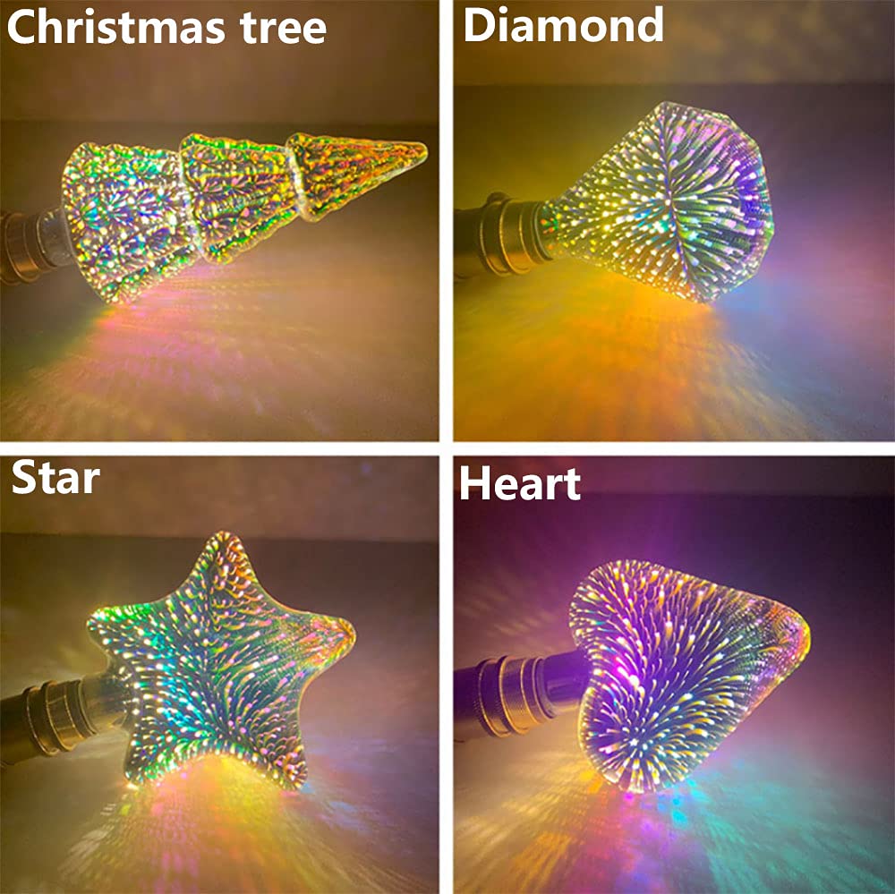 AMZSTAR 3D Firework Bulb Starry Light Bulb E27 AC 85-220V 4.5W Heart Bulb Warm White Light for Valentine's Day Decoration Bar Glass LED Lamp (Love Shape)