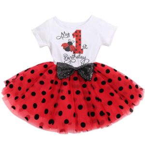 it’s my 1st/2nd birthday outfit toddler baby girl one party tutu dress for kids half/first onesie crown infant skirt sets for photo props costume ladybug-my 1st birthday 1y