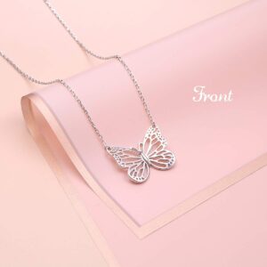 YinShan 925 Sterling Silver Simple Butterfly Necklace for Women Hollow Pendant Jewelry Good Luck Gift for Her