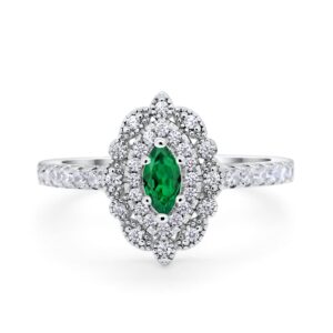 blue apple co. simulated green emerald cz size-6 vintage style art deco marquise wedding engagement bridal ring round simulated cubic zirconia 925 sterling silver