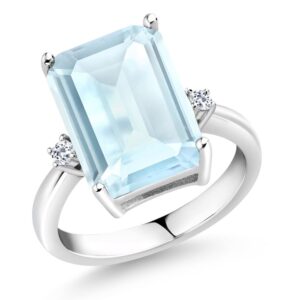 gem stone king 925 sterling silver sky blue topaz and white topaz ring for women (9.43 cttw, emerald cut 14x10mm, gemstone november birthstone, available in size 5, 6, 7, 8, 9)