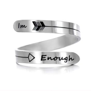 vrycot im enough themb ring adjustable stainless steel silver inspirational opening cute stacking hiphop band…