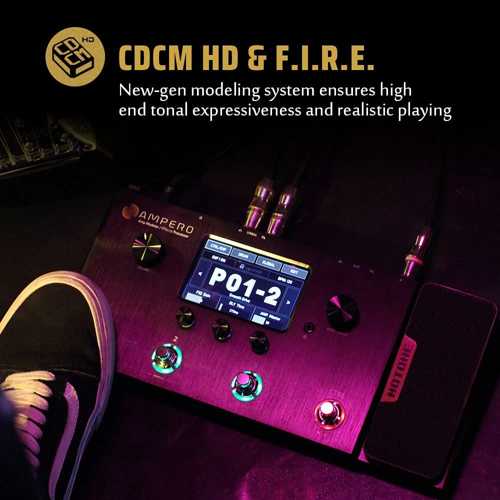 Hotone Ampero MP-100 Guitar Bass Amp Modeling IR Cabinets Simulation Multi Language Multi-Effects with Expression Pedal Stereo OTG USB Audio Interface