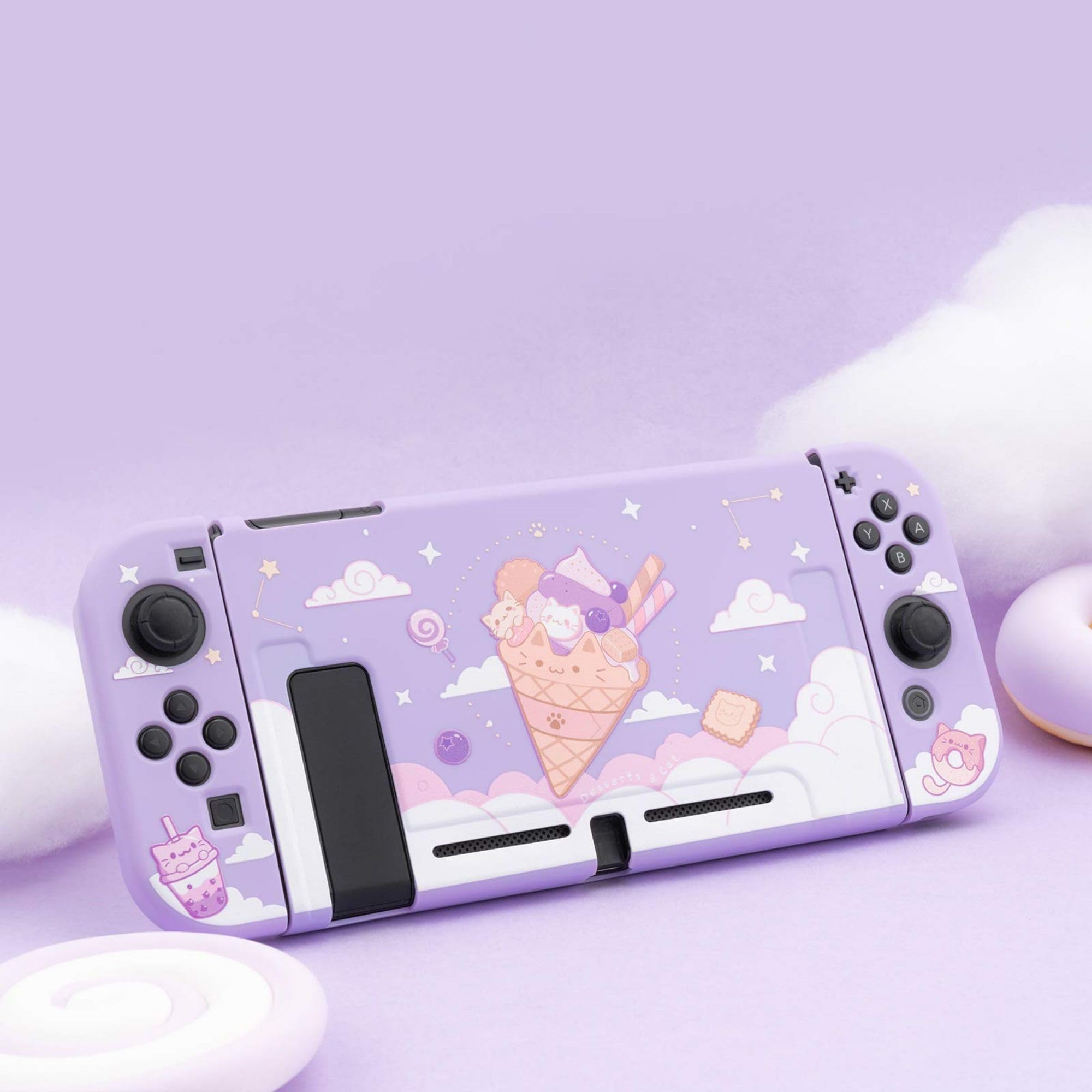 GeekShare Protective Case for Switch, Soft TPU Slim Case Cover Compatible with Nintendo Switch Console and Joy-Con (Ice Cream Cat)