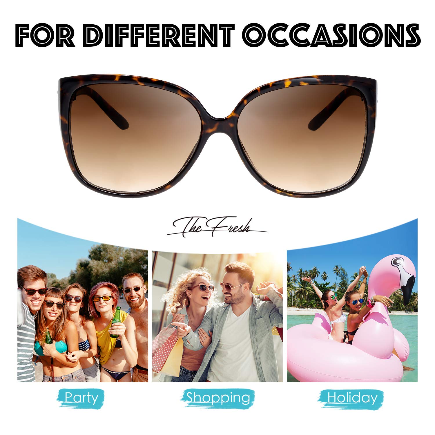 The Fresh Women's Oversized Square Jackie O Cat Eye Hybrid Butterfly Fashion Sunglasses - Exquisite Packaging (719201New Demi, Gradient Brown)