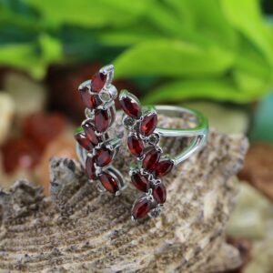 14k White Gold Plated 925 Sterling Silver Simulated Garnet & Diamond Accent Unique Adjustable Open Petal Wedding Engagement Anniversary Ring for Women Men