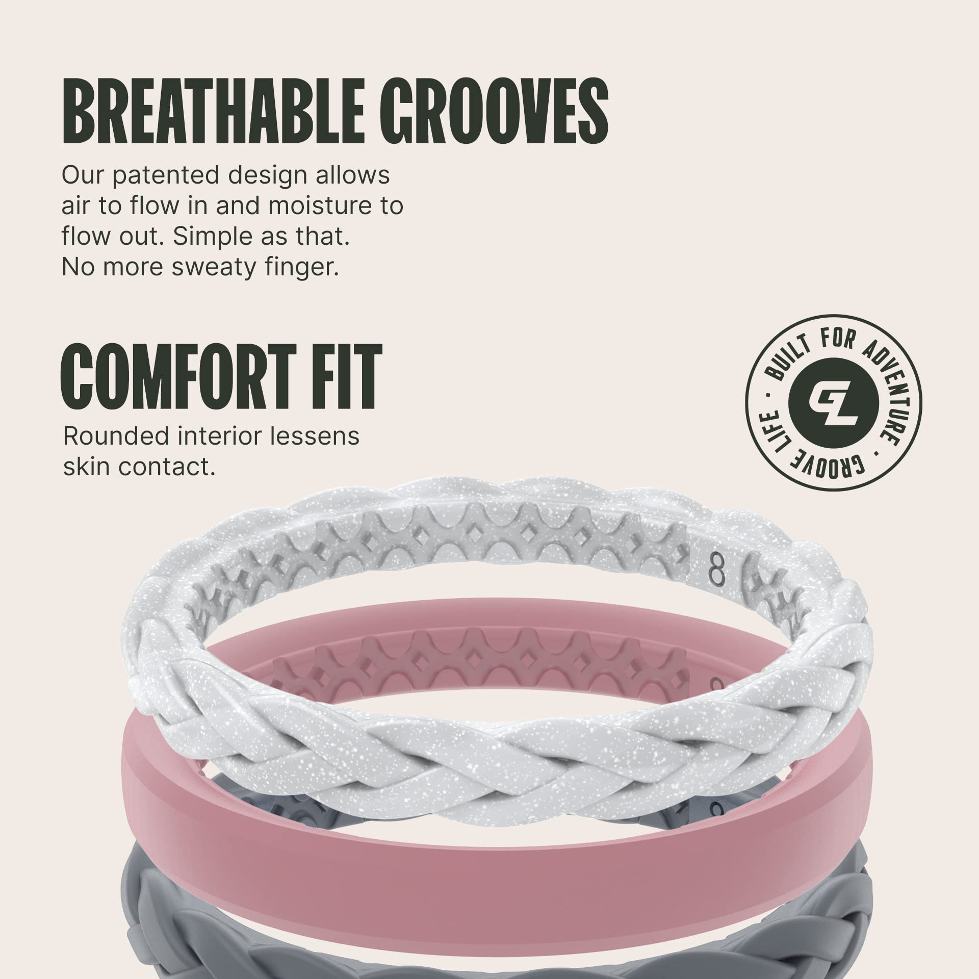 GROOVE LIFE Silicone Wedding Ring for Women - Breathable Rubber Rings for Women, Lifetime Coverage, Unique Design, Comfort Fit Womens Ring - Thin Air Serenity Size 7