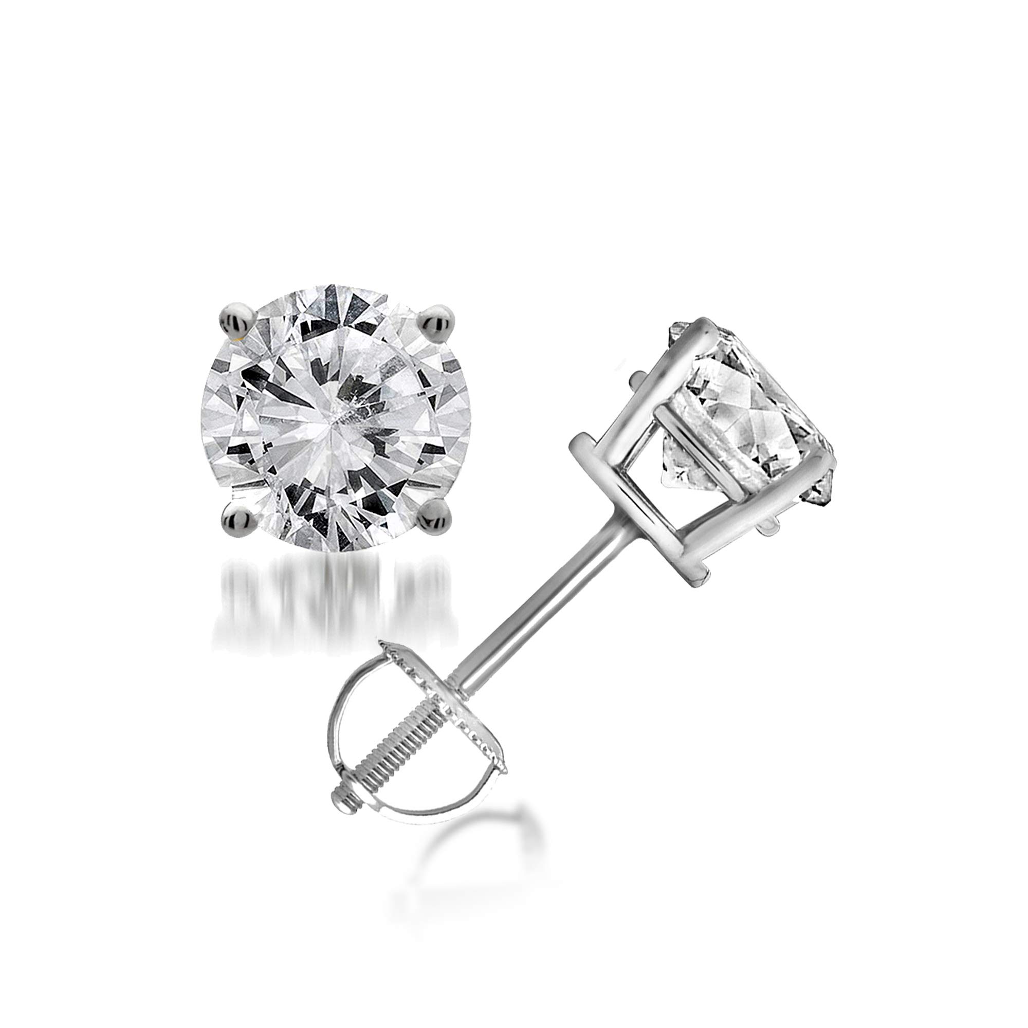 Beyond Brilliance 2.00 Carat Prong Set 14K White Gold Round Cut Solitaire Diamond Stud Earrings (J-K, I2-I3) Natural Diamond Stud Earrings For Women, Gift Box Included