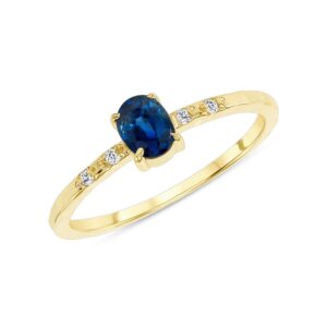 takar elegant 10k yellow gold diamond and genuine oval sapphire stackable ring (size 5.25)